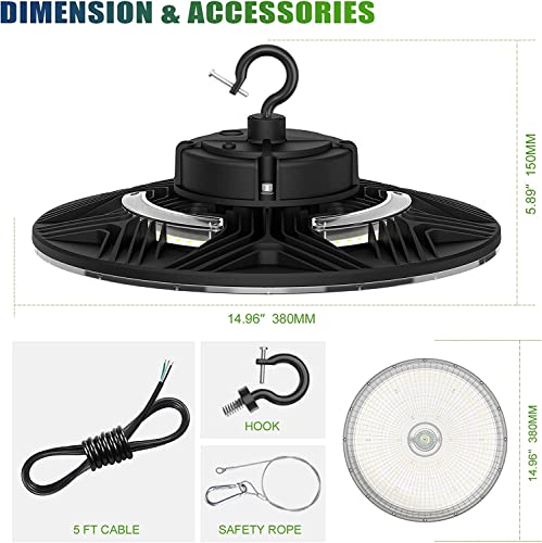 KUKUPPO LED High Bay Light 240W UL/DLC Certified 36,000LM 5000K High Bay LED Shop Light, Full Screen Lens Cover 0-10V Dimmable LED Warehouse Lights AC100-277V [1000W HPS/HID Equiv]