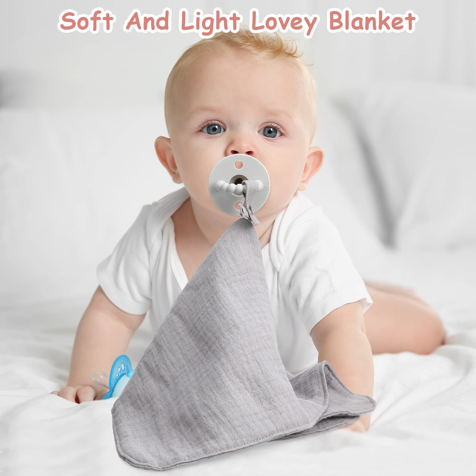 3 Pieces Organic Cotton Muslin Baby Blanket with Snap Closure Pacifier Blanket Loveys for Babies Mini Baby Lovey with Holder Security Blanket (Pacifier Not Included)