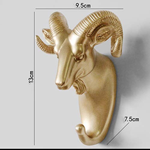 Animal Head Key Hooks Decorative for Wall Creative Resin Hook Hanger (Pack 6) Animal Shaped Coat Hat Hook Wall Hanging Wall Hook Decorative Gift (Gold)