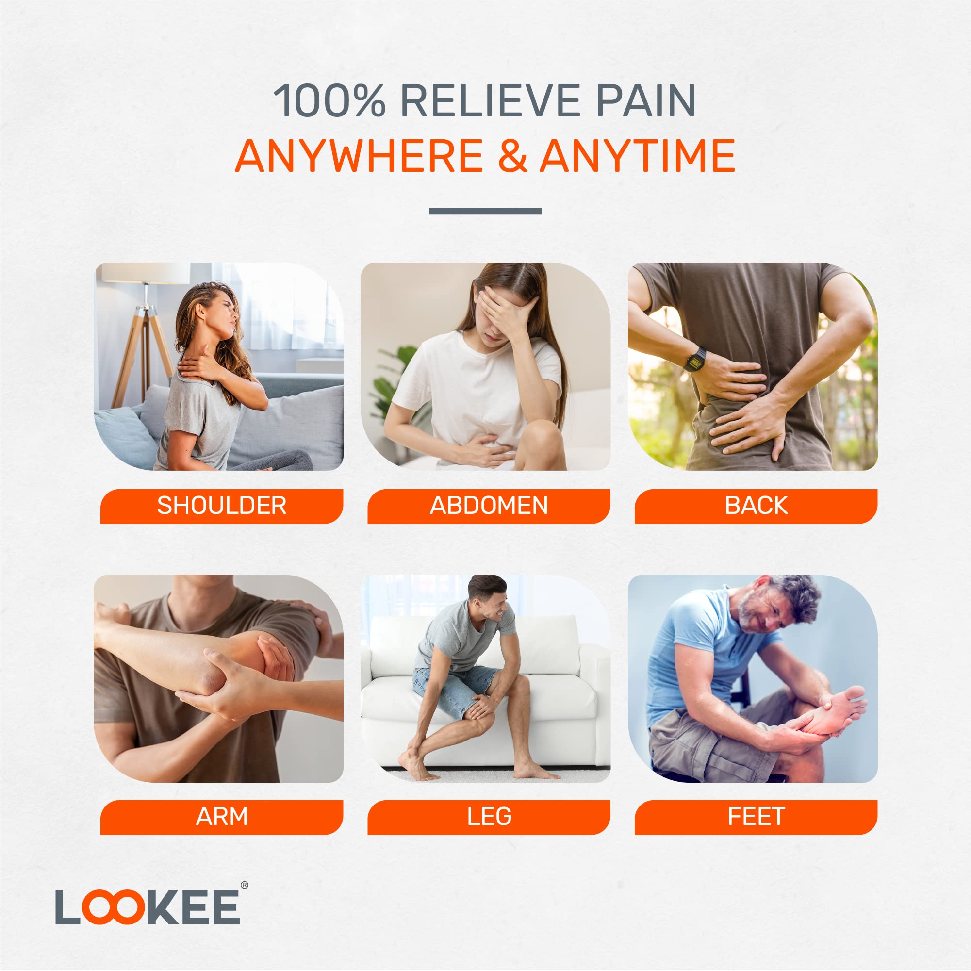 LOOKEE 4-Channel TENS Unit Muscle Stimulator for Pain Relief Therapy - Premium LED EMS Muscle Stimulator with 36 Mode & 40 Intensity Levels - Rechargeable TENS Machine FSA/HSA Eligible