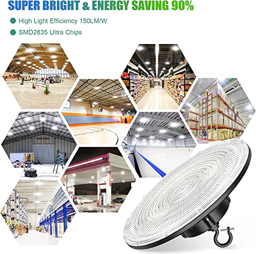 KUKUPPO LED High Bay Light 240W UL/DLC Certified 36,000LM 5000K High Bay LED Shop Light, Full Screen Lens Cover 0-10V Dimmable LED Warehouse Lights AC100-277V [1000W HPS/HID Equiv]