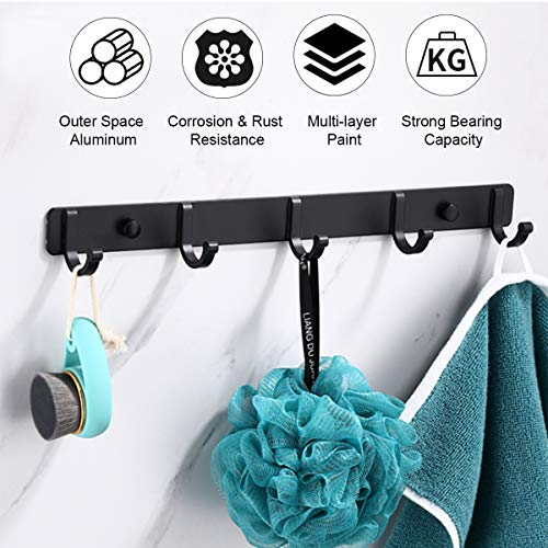 LEMONIDEA Wall Mounted Hook Rack 5 Hanging Hooks Entryway Kitchen Bathroom Storage Organizer Hanger for Coat Bag Hat Key Holder Set of 2