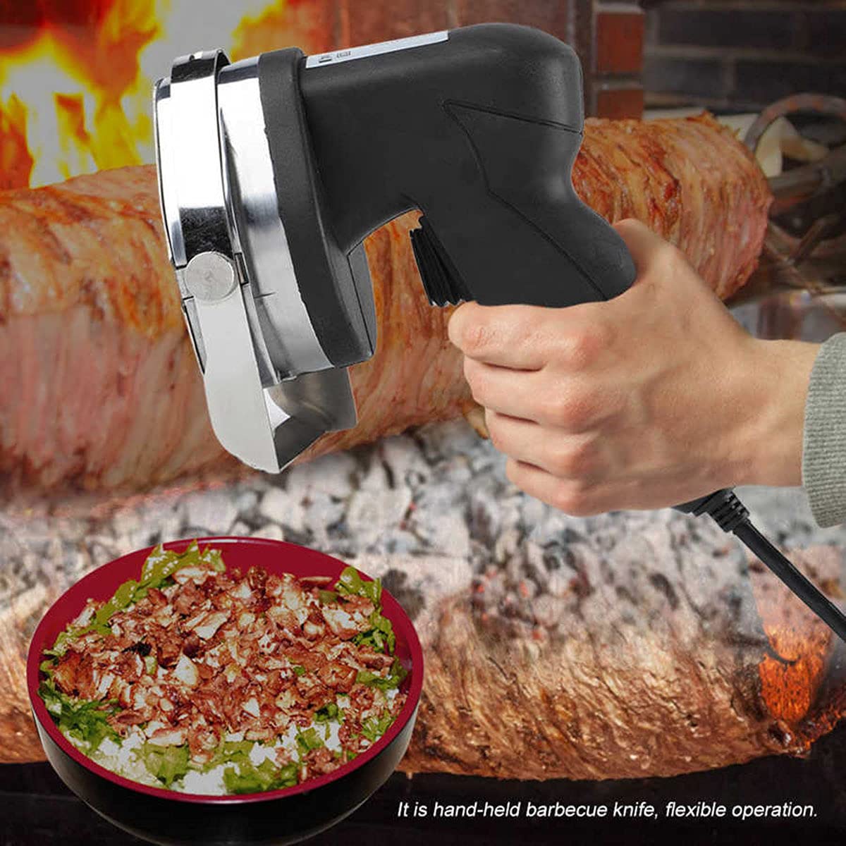 Roast Meat Slicer, Handheld Commercial Electric Kebab Knife Cutter Handheld BBQ Beaf Cutting Machine Knife Professional Cutter Thickness 0-8 mm