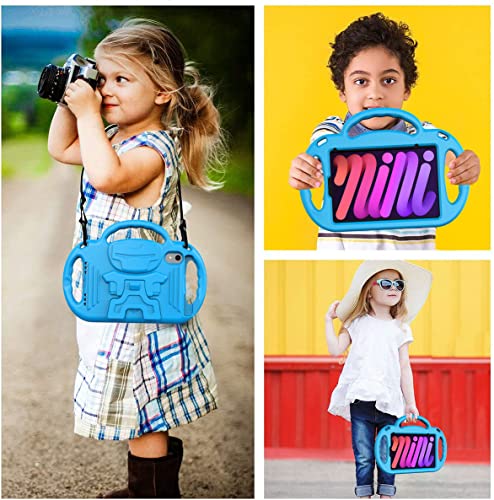 BMOUO Kids Case for iPad Mini 6 (8.3 inch, 2021), iPad Mini 6th Generation Case for Kids, with Shoulder Strap, Shockproof Handle Stand Kids Case for iPad Mini 6th Generation 8.3 inch 2021, Blue