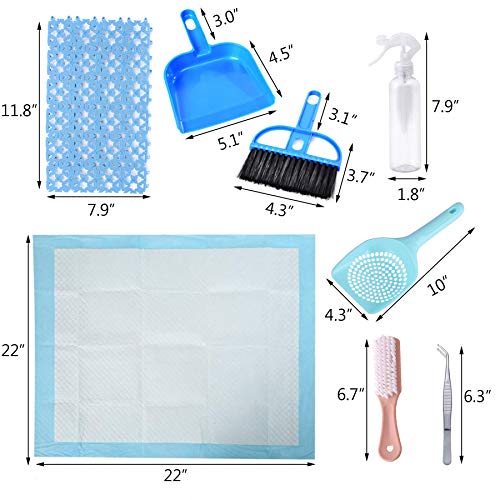 Hamiledyi Small Pet Cage Cleaner Set, Disposable Rabbit Cage Liner, Guinea Pig Playpen Mini Hand Broom Dustpan, Cleaning Brush Sand Scooper Floor for Rabbit Chinchilla Hedgehogs