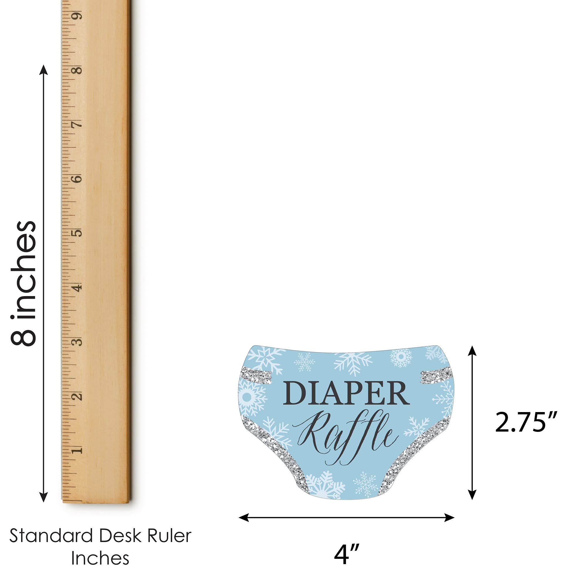 Big Dot of Happiness Winter Wonderland - Diaper Shaped Raffle Ticket Inserts - Snowflake Holiday Baby Shower Activities - Diaper Raffle Game - Set of 24