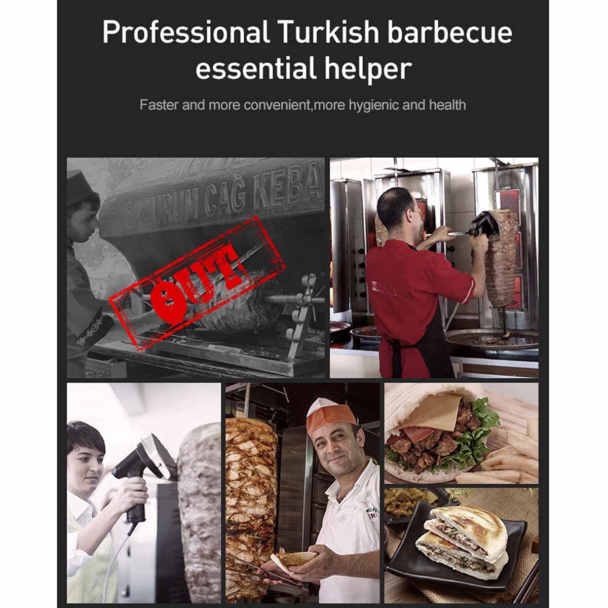 Roast Meat Slicer, Handheld Commercial Electric Kebab Knife Cutter Handheld BBQ Beaf Cutting Machine Knife Professional Cutter Thickness 0-8 mm