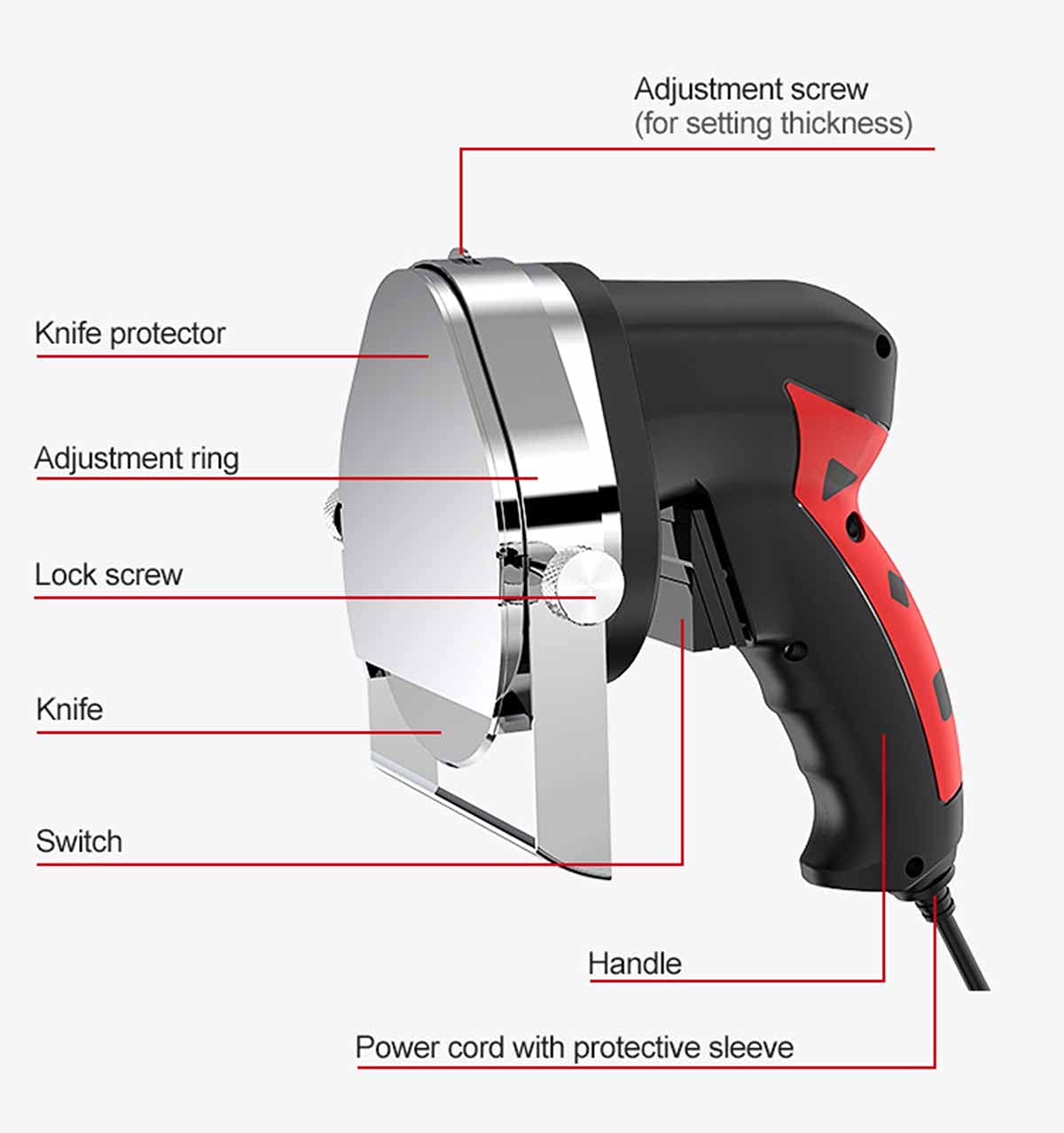 Roast Meat Slicer, Handheld Commercial Electric Kebab Knife Cutter Handheld BBQ Beaf Cutting Machine Knife Professional Cutter Thickness 0-8 mm