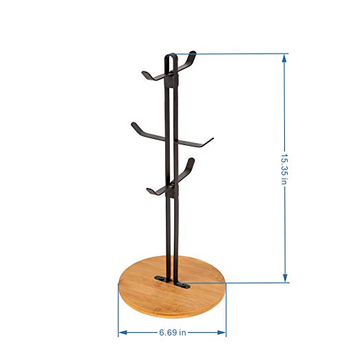 TIEYIPIN Coffee Mug Holder, Espresso Cup Holder, Mugs Tree Hanger, Bamboo Base Coffee Cup Holder Stand with 6 Hooks for Kitchen, Coffee Bar Counter