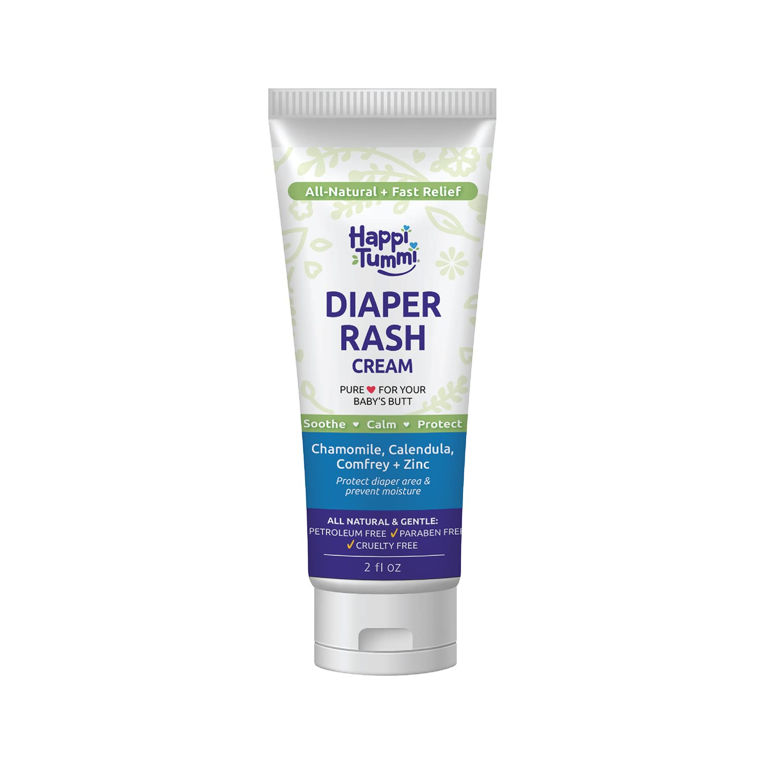 Natural Organic Diaper Rash Cream by Happi Tummi, Soothing Calendula, Chamomile, Comfrey + Zinc and Lavender essential Oil to Soothe and Protect Sensitive Skin – 2 Ounces