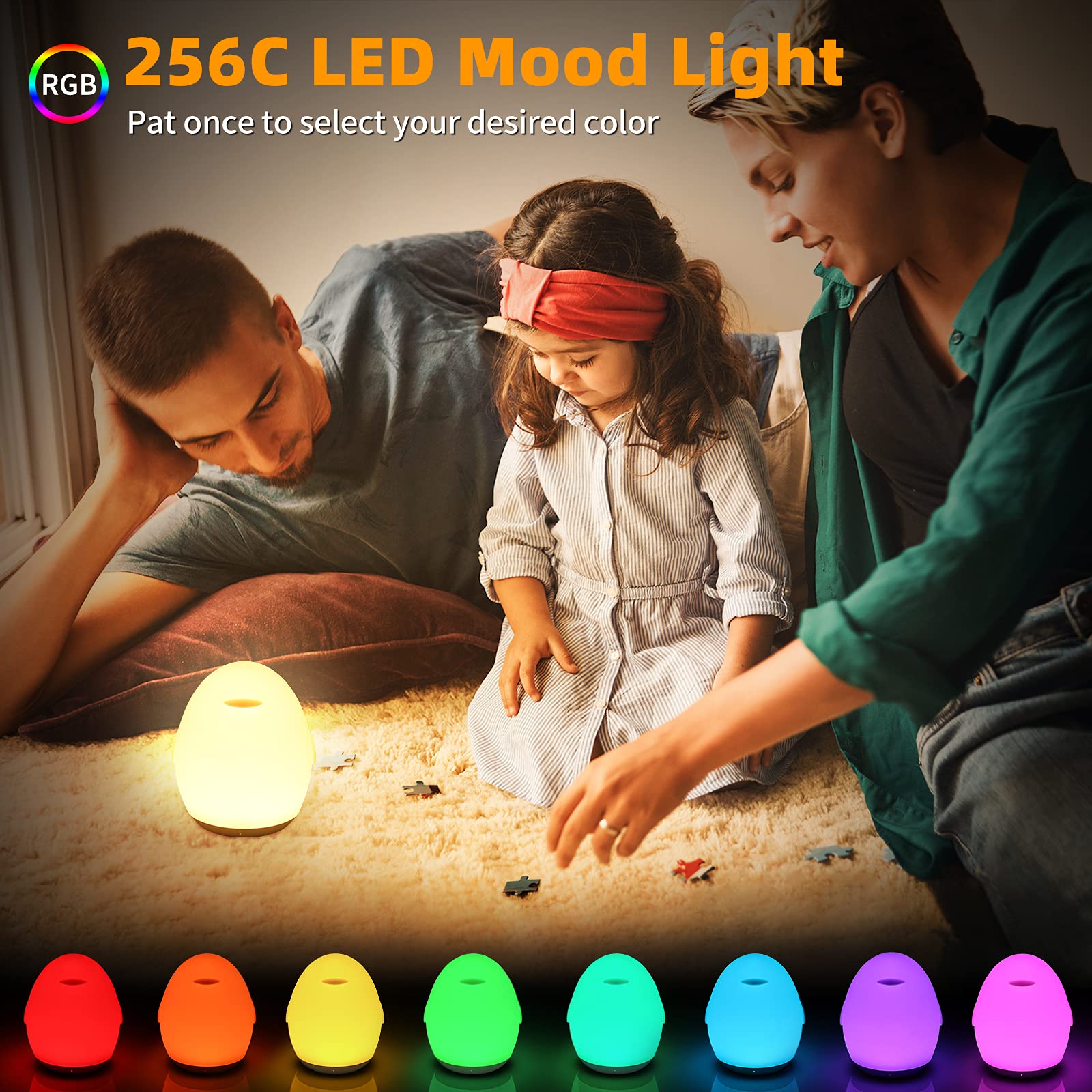 Loycco Baby Night Light, Rechargeable Night Lights for Kids Room with 8 Colors Changing, Dimmable Nursery Night Light with Touch Control, Timer, Night Light Lamp for Breastfeeding, Up to 100H