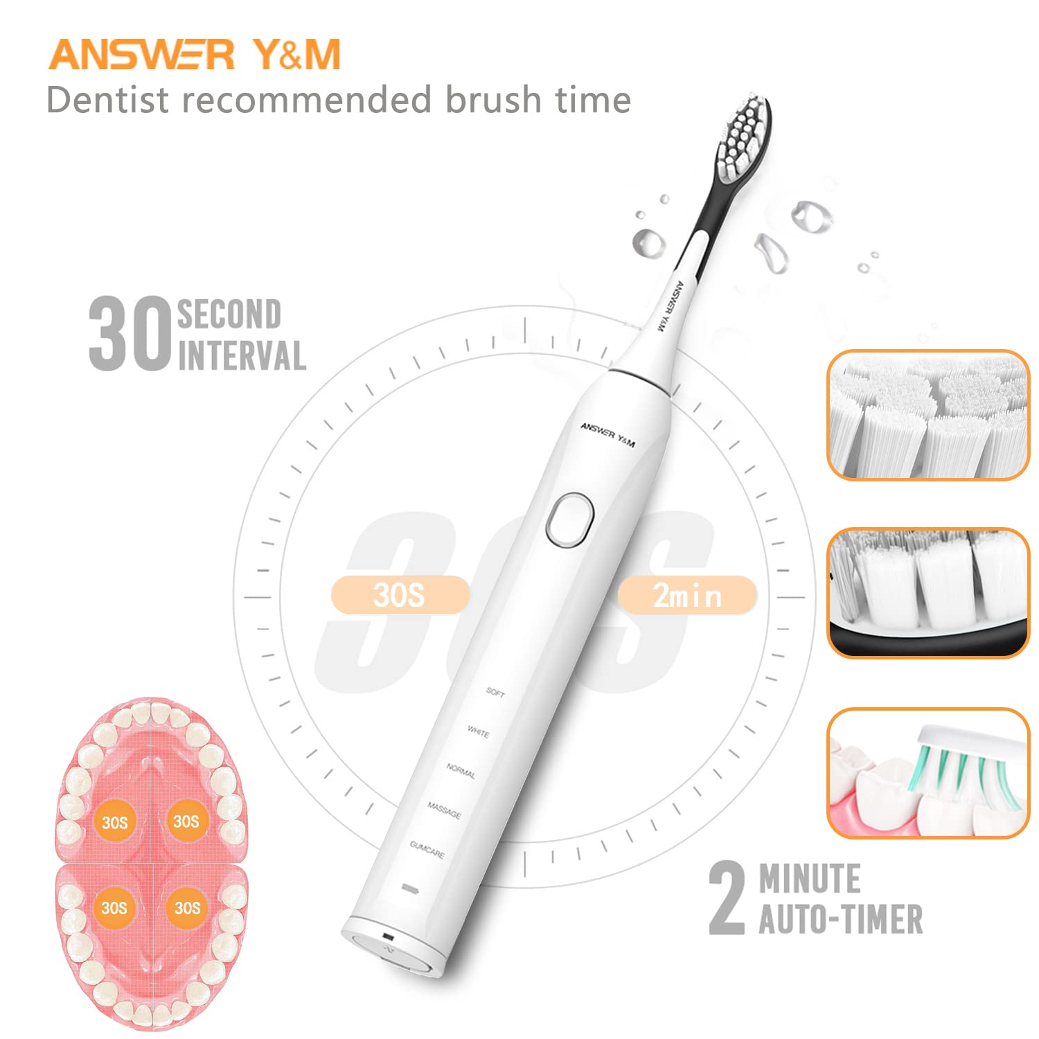 Electric Toothbrush Replacement Head for ANSWER Y&M Sonic Electric Toothbrush & ANSWER Y&M Electric Toothbrush with Water Flosser Combo