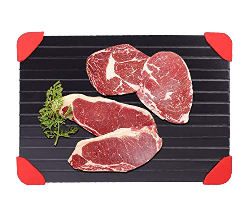 Defrosting Tray for Frozen Meat Claw Food | 14" x 8" Large Rapid Thawing Tray | Natural Fast and Magic Defroster Board | Rubber on Corners | Miracle Quick Defroster Plate | Lock Nutrition | Black