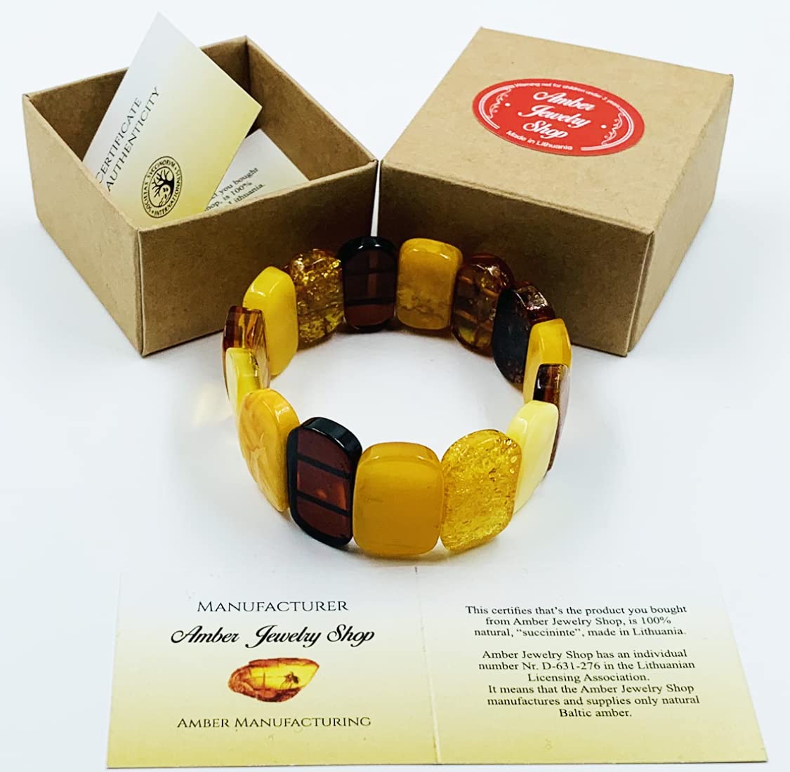 Natural Baltic Amber Stretch Bracelet - Hand Made from Polished/Certified Baltic Amber Beads(Multicolor)