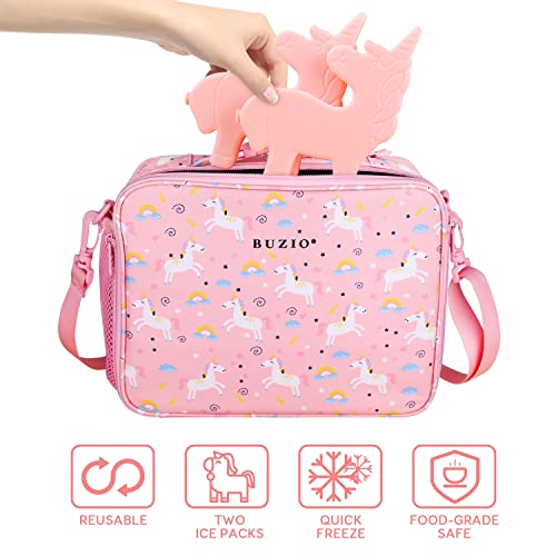 Kids Lunch Box Insulated with 2 Reusable Ice Packs, Large Lunch Bag Soft, Double Insulated, Durable, Water-Resistant Fabric with Zippered Pockets and Bottle Holder, Thermal Meal Tote Kit, Unicorn