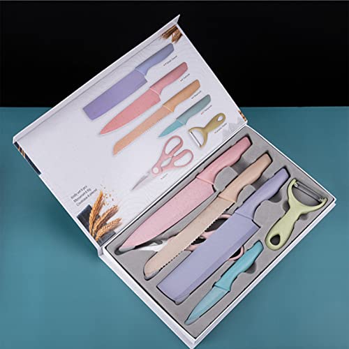 CHUYIREN Knife Set, Colorful Kitchen Knife Set 6 PCS, High Carbon Stainless Steel Cute Knife Set with Non-Stick Coating for Cooking, Camping, RV Travel, and Dorm,Gift Box