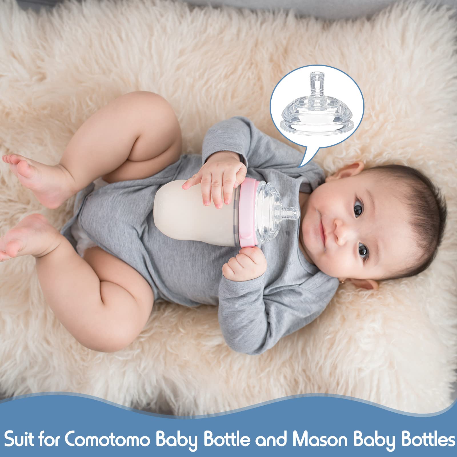 4 Pieces Baby Bottle Nipples (12m+) Medium Flow Silicone Straw Top Nipple Sippy Spout Replacement Nipples and 4 Pieces Cleaning Brushes for 2.8 Inch Diameter Baby Bottle | No BPA | Spillproof