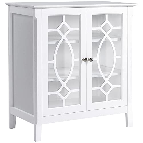 HOMCOM Sideboard Buffet Cabinet, Kitchen Storage Cabinet, Double Glass Door Accent Cabinet with Adjustable Shelves for Entryway, Living Room, White