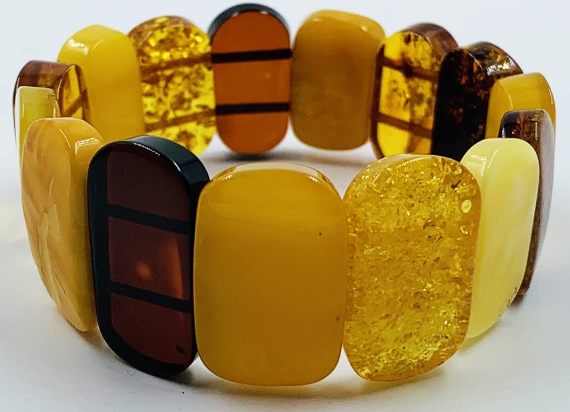 Natural Baltic Amber Stretch Bracelet - Hand Made from Polished/Certified Baltic Amber Beads(Multicolor)