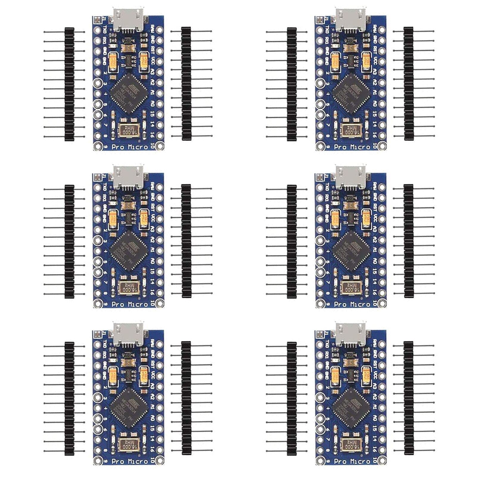 6pcs Pro Micro for Atmega32U4 5V 16MHz Bootloadered IDE Micro USB Pro Micro Development Board Microcontroller Compatible for Pro Micro Serial Connection with arduino Pin Header (Micro USB)