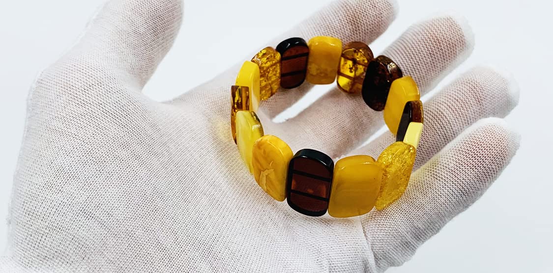 Natural Baltic Amber Stretch Bracelet - Hand Made from Polished/Certified Baltic Amber Beads(Multicolor)