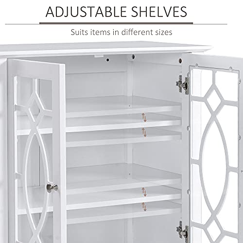 HOMCOM Sideboard Buffet Cabinet, Kitchen Storage Cabinet, Double Glass Door Accent Cabinet with Adjustable Shelves for Entryway, Living Room, White