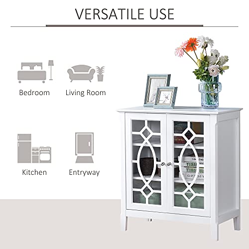 HOMCOM Sideboard Buffet Cabinet, Kitchen Storage Cabinet, Double Glass Door Accent Cabinet with Adjustable Shelves for Entryway, Living Room, White