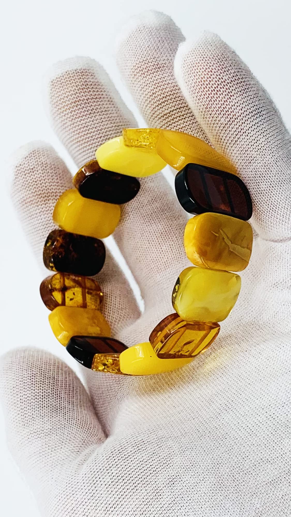 Natural Baltic Amber Stretch Bracelet - Hand Made from Polished/Certified Baltic Amber Beads(Multicolor)