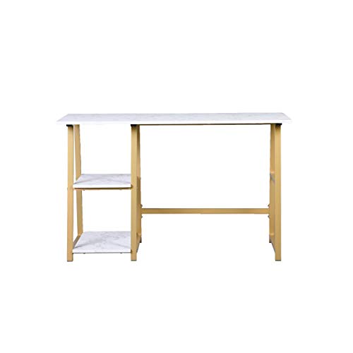 RAAMZO Gold and Faux Marble Finish Computer Writing Study Trestle Desk Modern Vintage Home Office
