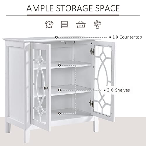 HOMCOM Sideboard Buffet Cabinet, Kitchen Storage Cabinet, Double Glass Door Accent Cabinet with Adjustable Shelves for Entryway, Living Room, White