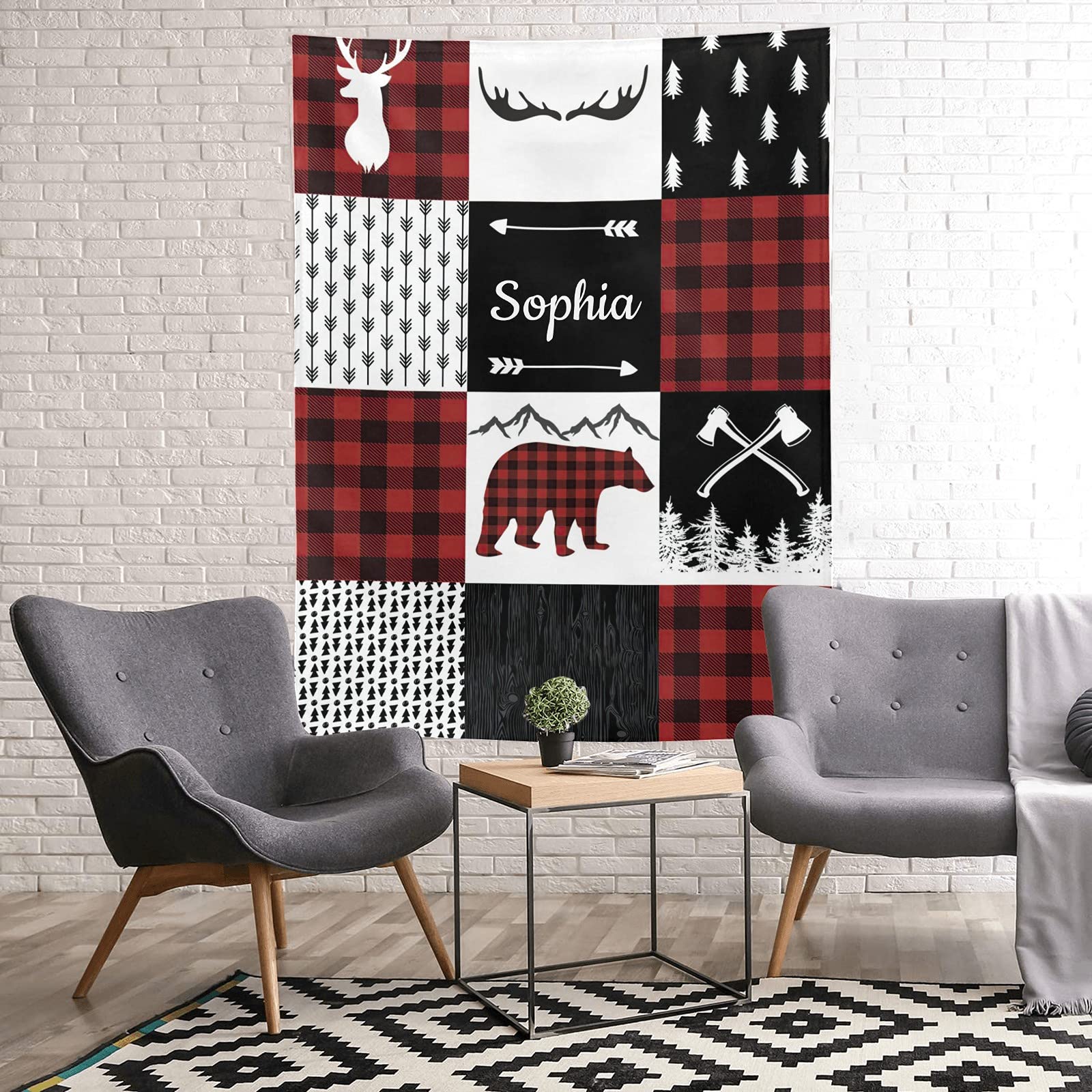 Arrow Bear Plaid Personalized Baby Blanke Name Soft Fleece Swadding Blankets Throw for Newborn Baby Girls Boys Pet Nursery 30'' x 40''