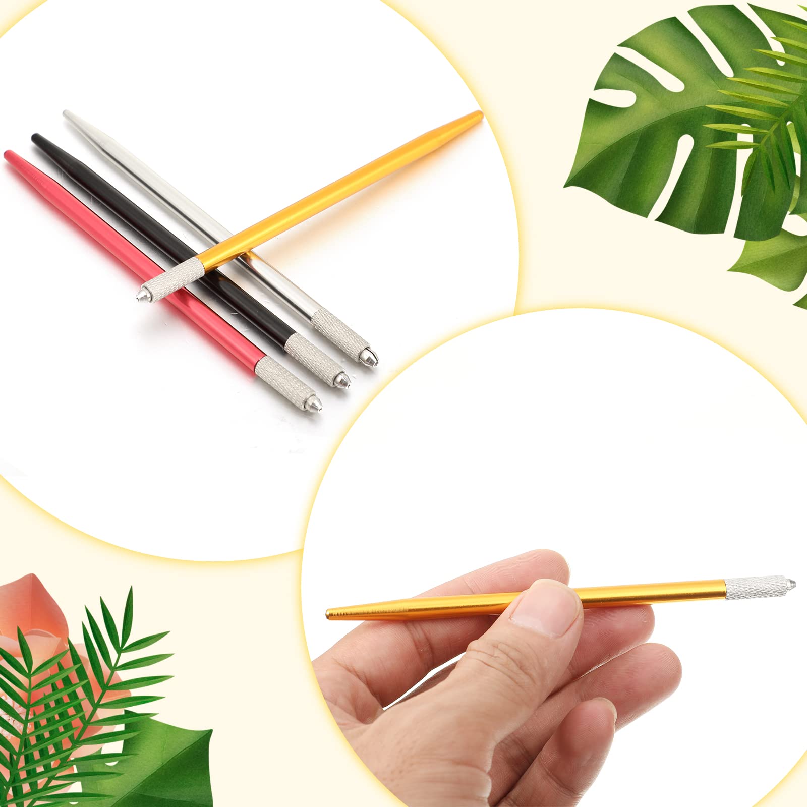 Leelosp 20 Pieces Microblading Pen Manual Eyebrow Pens Needle Holder Aluminum Microblading Hand Tools Light Microneedle Tool for Makeup Supplies Salons
