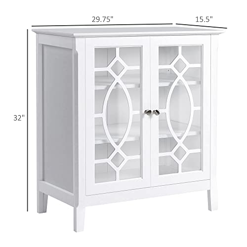 HOMCOM Sideboard Buffet Cabinet, Kitchen Storage Cabinet, Double Glass Door Accent Cabinet with Adjustable Shelves for Entryway, Living Room, White