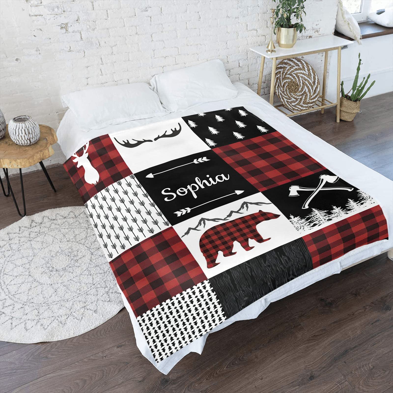Arrow Bear Plaid Personalized Baby Blanke Name Soft Fleece Swadding Blankets Throw for Newborn Baby Girls Boys Pet Nursery 30'' x 40''
