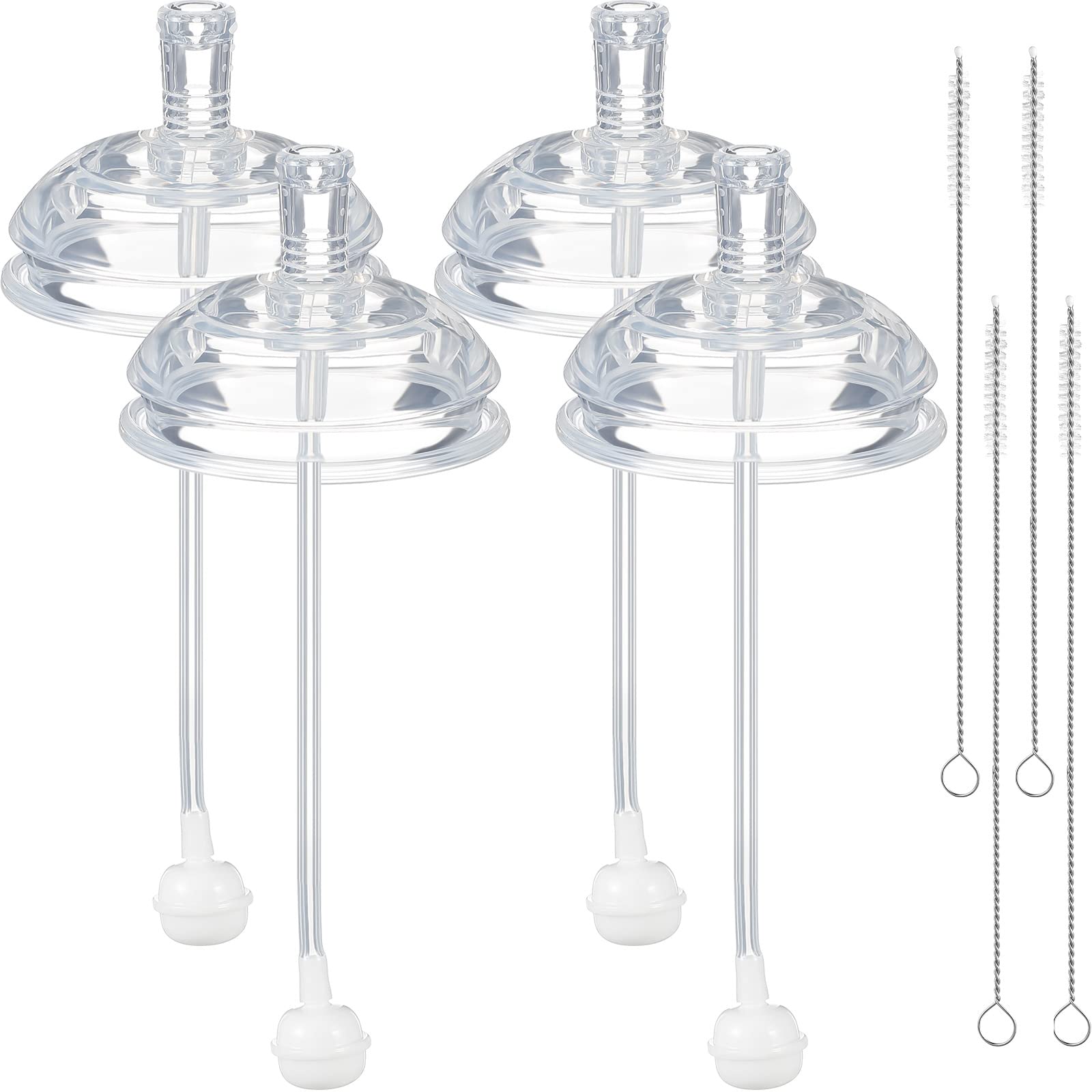 4 Pieces Baby Bottle Nipples (12m+) Medium Flow Silicone Straw Top Nipple Sippy Spout Replacement Nipples and 4 Pieces Cleaning Brushes for 2.8 Inch Diameter Baby Bottle | No BPA | Spillproof