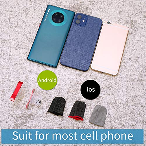 18 Pieces Mobile Gaming Finger Sleeves Touchscreen Finger Sleeve Anti-Sweat Breathable Finger Sleeve and 4 Pieces Aim Buttons for Playing Mobile Phone Games