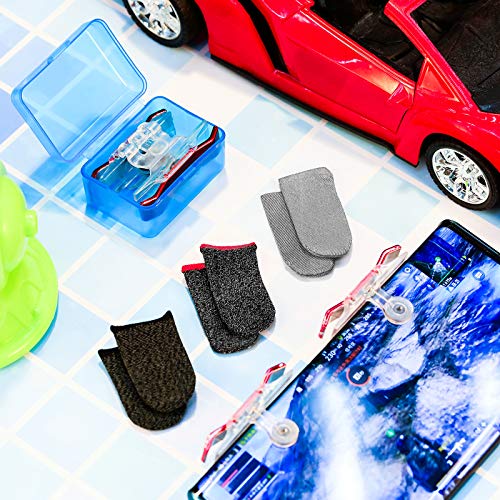 18 Pieces Mobile Gaming Finger Sleeves Touchscreen Finger Sleeve Anti-Sweat Breathable Finger Sleeve and 4 Pieces Aim Buttons for Playing Mobile Phone Games