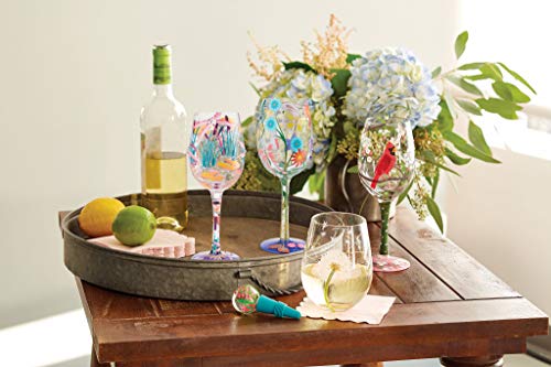 Enesco Designs by Lolita Cardinal Bird with Cherry Blossoms Beauty Artisan Hand-Painted Wine Glass, 1 Count (Pack of 1), Multicolor