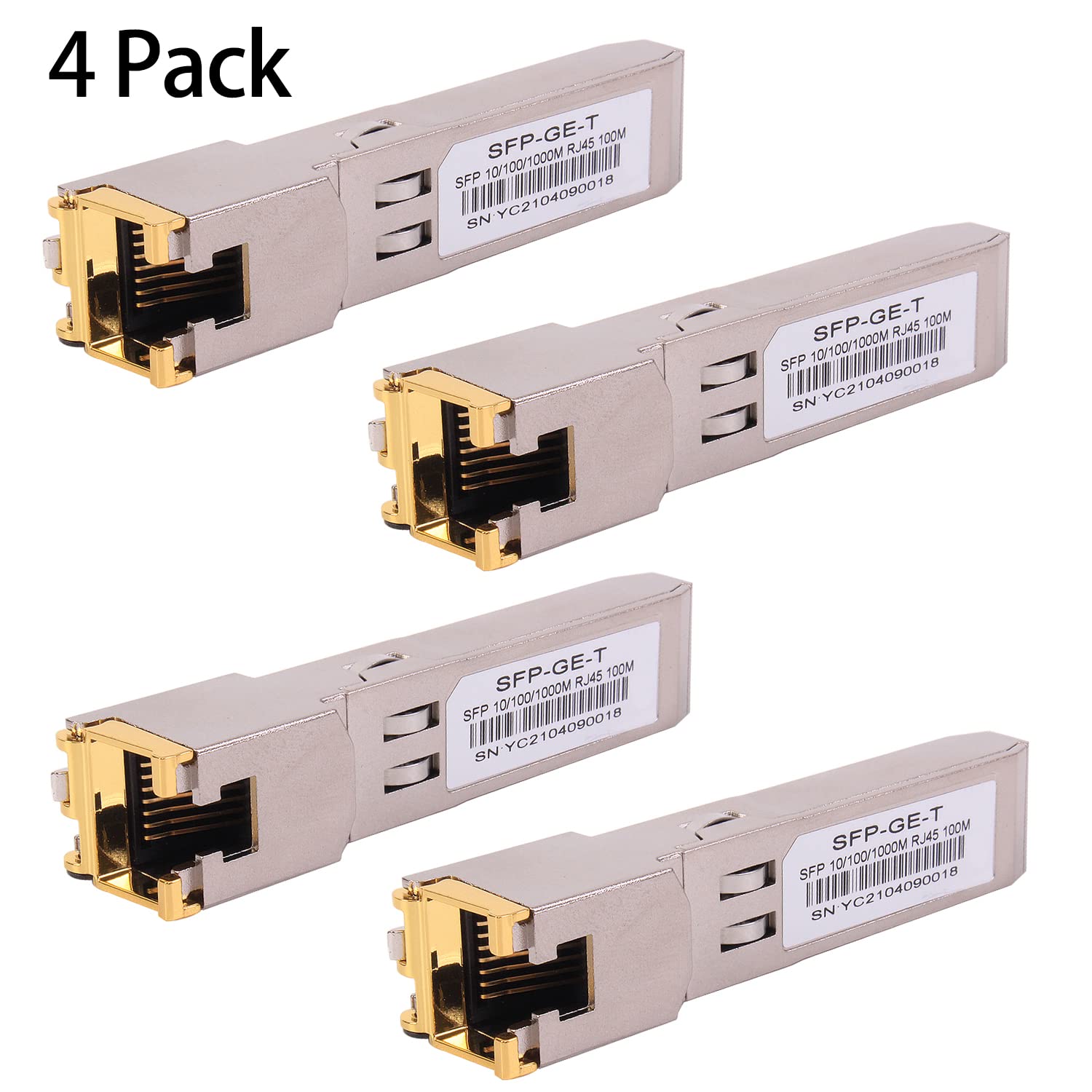 4PCS 1000BASE-T Gigabit SFP to RJ45 Copper Ethernet Modular Transceiver for Cisco,Meraki,Ubiquiti,D/TP Link,Supermicro,Netgear,Broadcom, 1.25G SFP-T CAT5E/CAT6 up to 100m Mikrotik S-RJ01