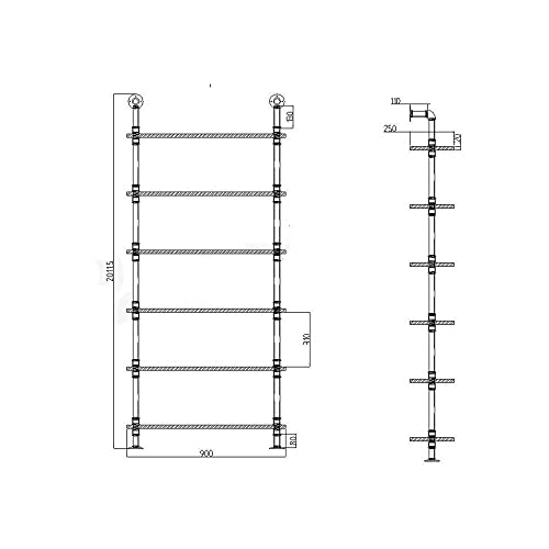 Diwhy Industrial Pipe Shelves Rustic Modern 36" W Wood Ladder Bookcase with Metal Frame,Pipe Wall Shelf,Wood Storage,Home Decor,Display Shelving,Retro Floating Wood Shelving,6 Layer Bookshelf (36" W)