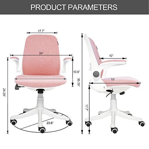 Fullwatt Office Chair Ergonomic Chair Mid Mesh Back Swivel Seat with Flip up Armrests Adjustable Lumbar Support, Pink