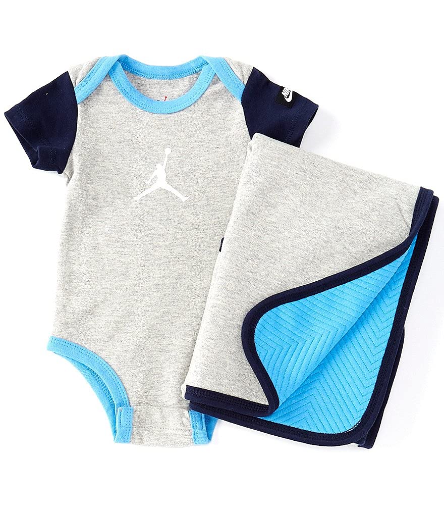 Jordan Baby Boy AJ11 Elevated Bodysuit & Blanket 2 Piece Set (Grey Heather(556727-017)/Blue, 3 Months)