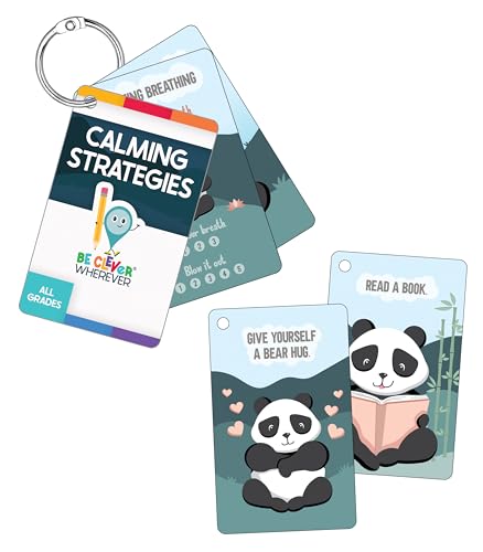 Carson Dellosa Be Clever Wherever Things on Rings Calming Strategies, PreK-Grade 5, Book Ring and Calming Strategies, Breathing Techniques, Yoga Poses, Counting Exercises Flash Cards (16 pc)
