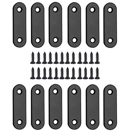 Jiozermi 12 Pcs Straight Brace, Flat Brace 2” x 0.6”, Stainless Steel Straight Bracket, Mending Joining Plates for Wood, Board, Bed Frame, Furniture & Shelves, Matte Black