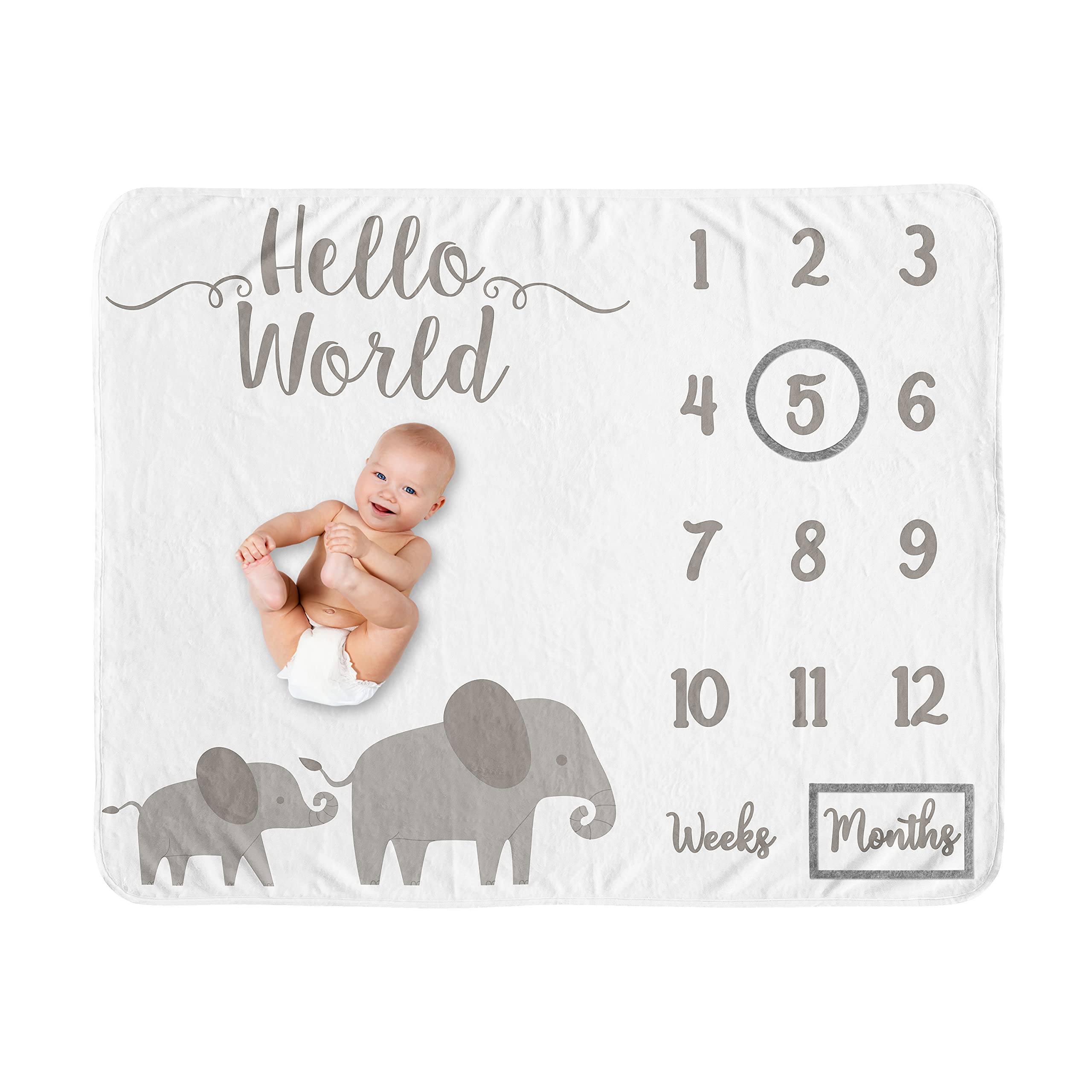 Sweet Jojo Designs Grey Elephant Boy or Girl Milestone Blanket Monthly Newborn First Year Growth Mat Baby Shower Memory Keepsake Gift Picture - Watercolor Safari Animal for Mint Green Gray Collection
