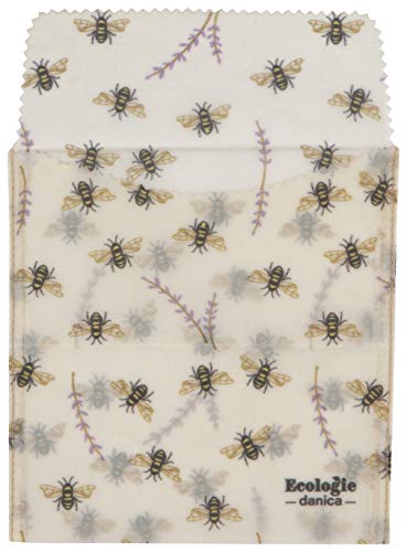 Ecologie by Danica Reusable Beeswax Sandwich Bag Bees, Reusable Food Storage Wrap, W6.5 x L6.5", Set of 2