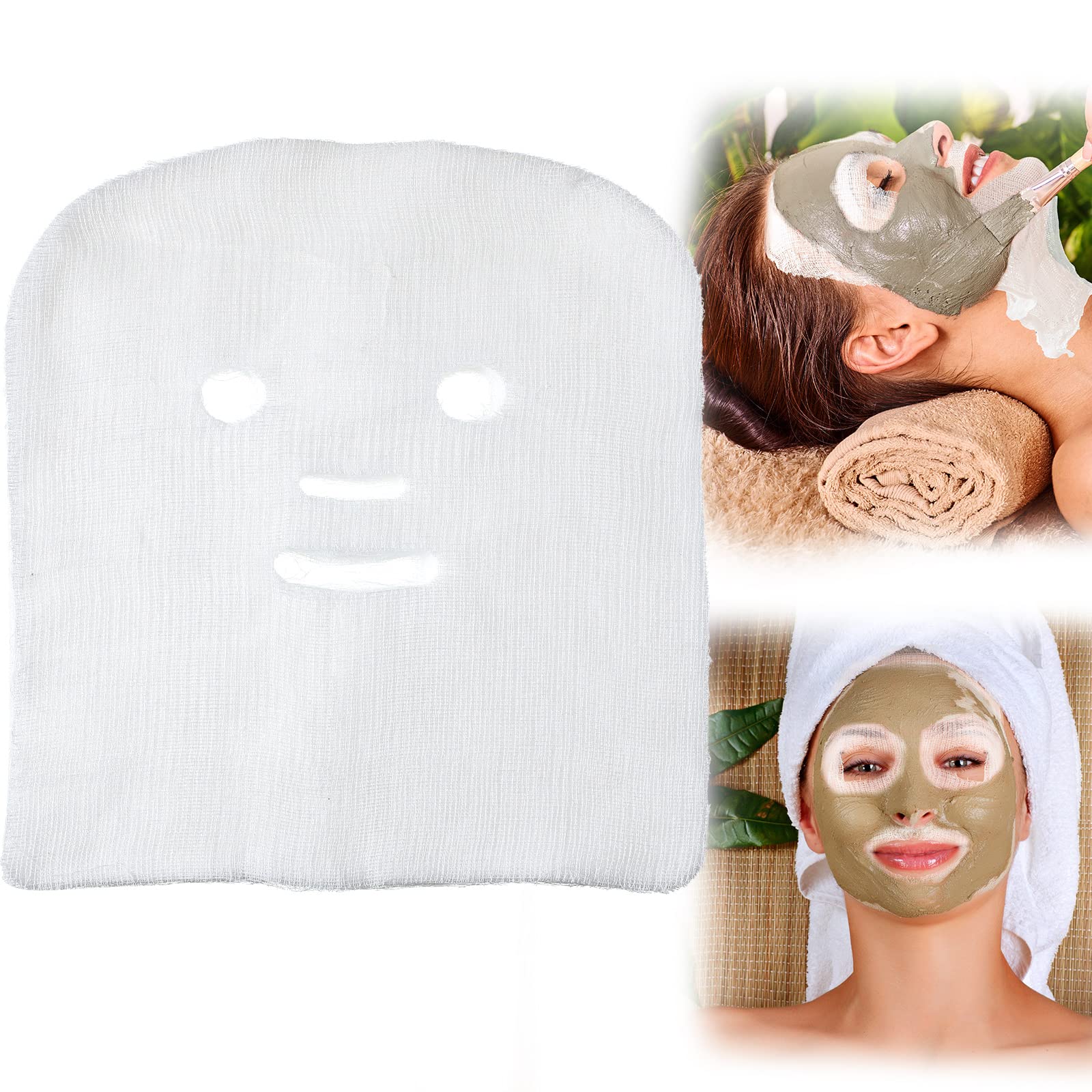 Leelosp 100 Pieces Gauze Mask Large Precut Gauze Face Masks Soft Pads White Net Natural Spa Skin Paper Sheet for Home Beauty Salon DIY Mesh Face Care Beauty Salons