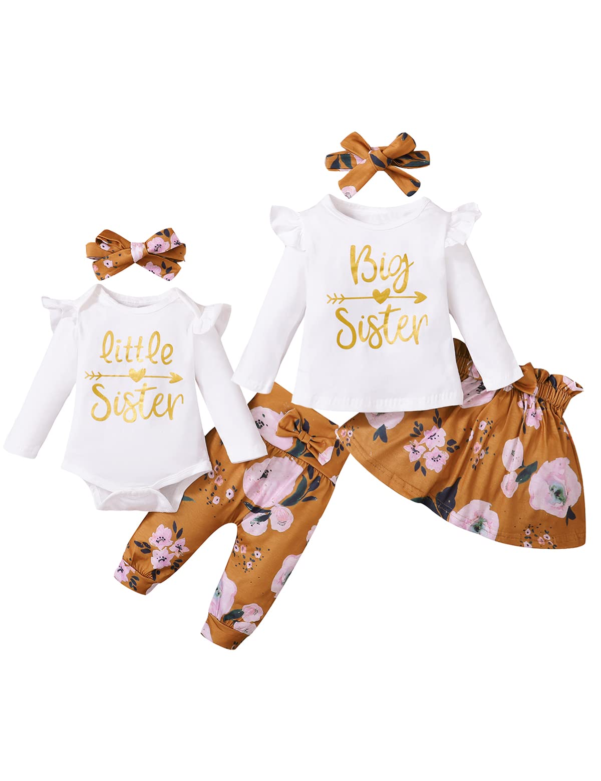 BIRTHDAY SHARK Big Sister Little Sister Matching Outfits Matching Outfits for Girls Little Sister Outfit (Yellow-Little Sister,0-3 Months)