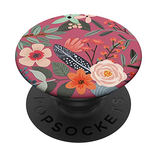 Cute Colorful Pink Garden Botanical Floral Pattern PopSockets PopGrip: Swappable Grip for Phones & Tablets