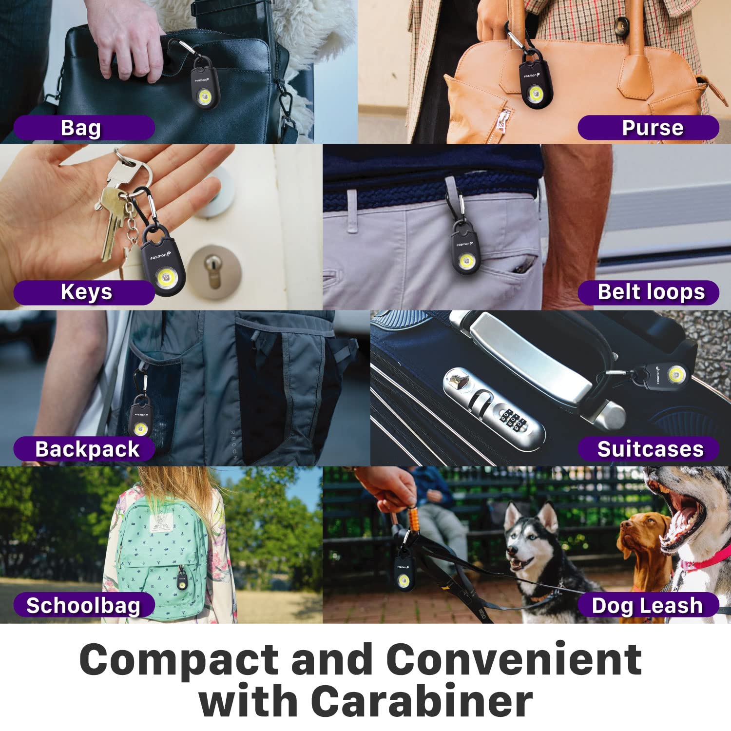 Fosmon Personal Alarm for Women (2-Pack), Self Defense Protection Keychain Safety Sound Siren 125DB with Strobe Light LED Flashlight Carabiner, SOS Emergency Security Alert Device for Kids Elderly Men